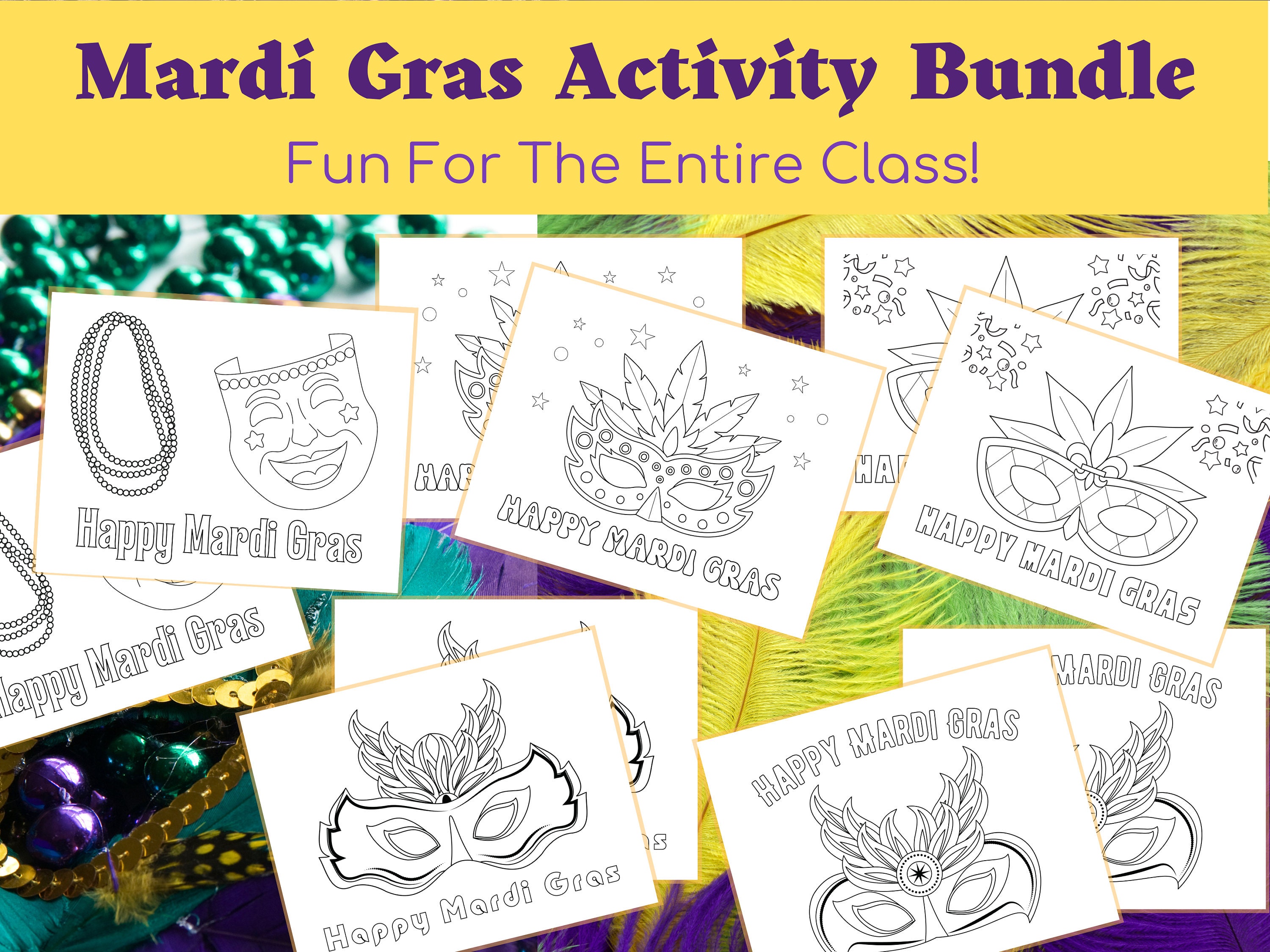 Mardi Gras Activity Bundle - Printable - Word Search - Coloring Pages ...