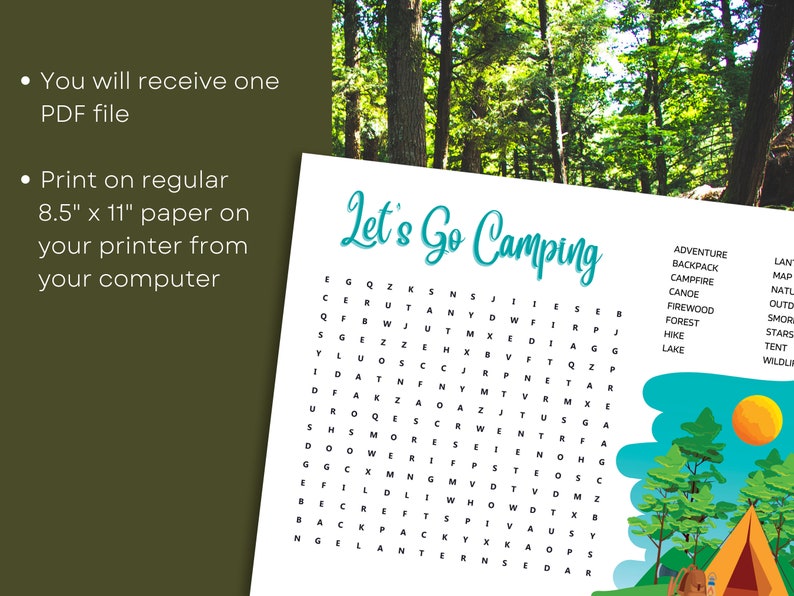 Camping Word Search - Etsy