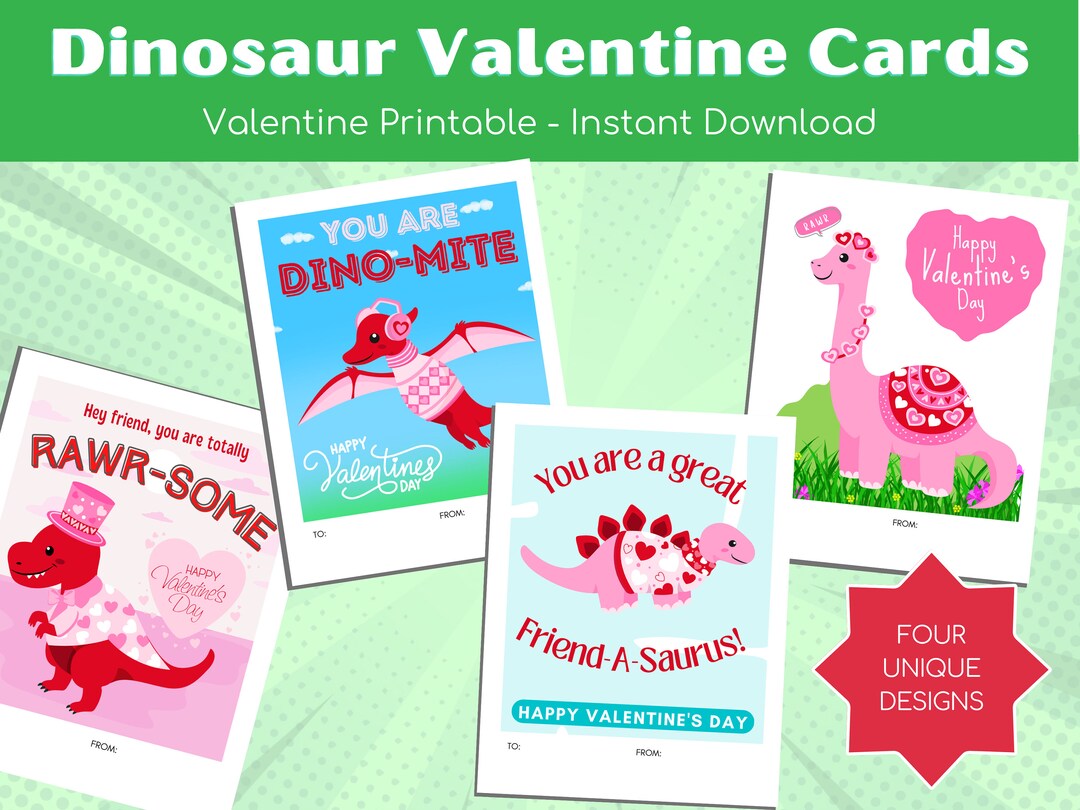 Dinosaur Valentine Cards Printable Digital Download - Etsy