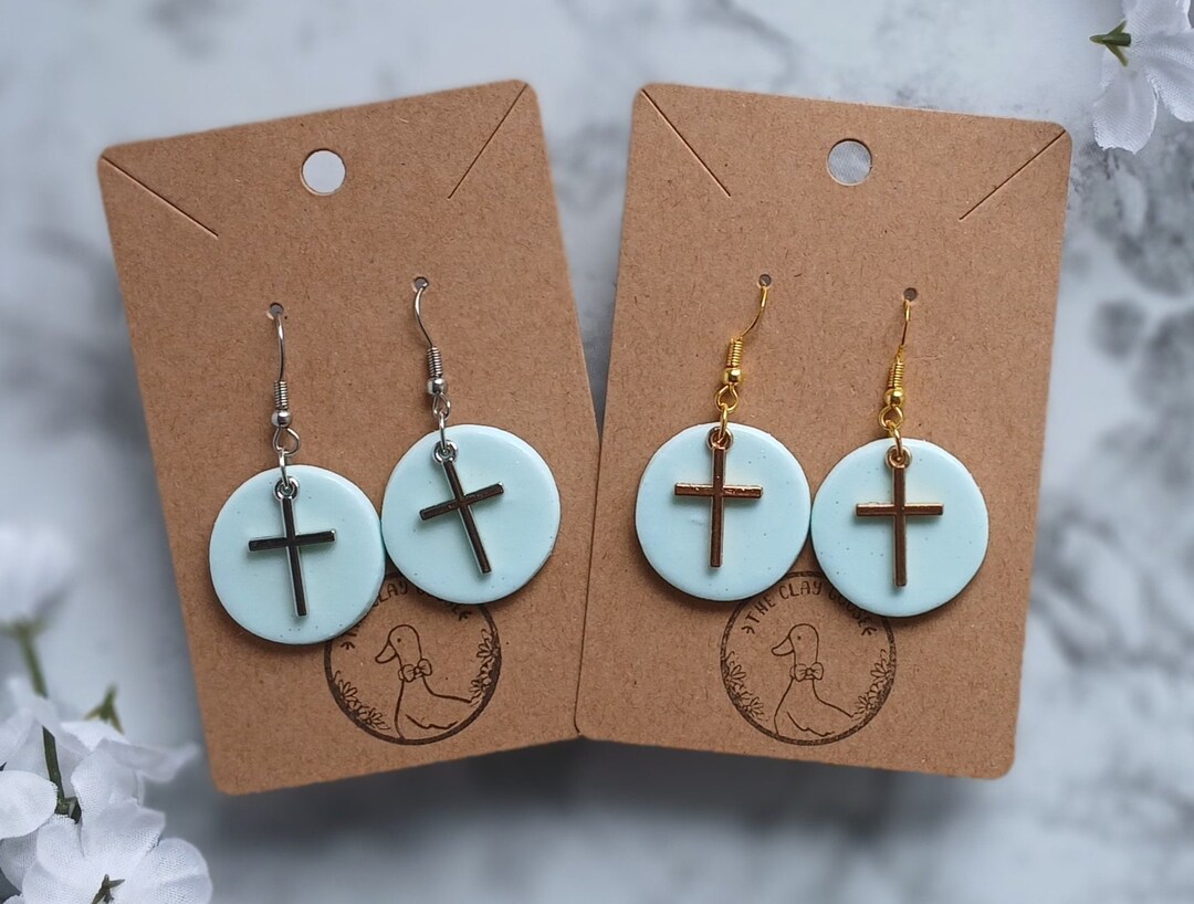 Mint Green Cross Earrings - Etsy
