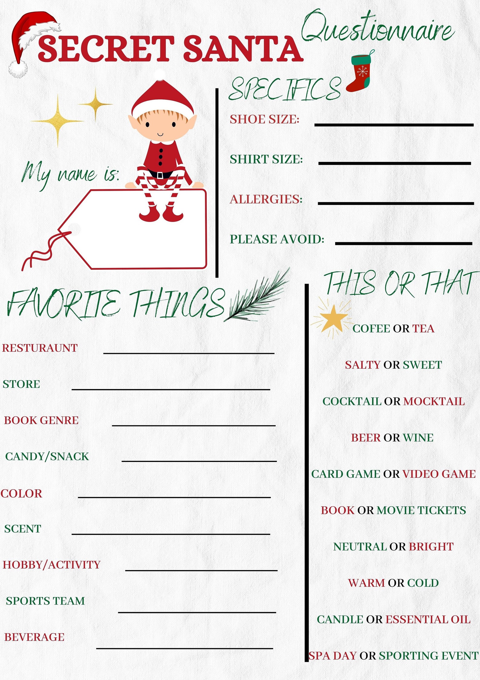 Secret Santa Forms, Office Secret Santa, Christmas Game, Secret Santa ...