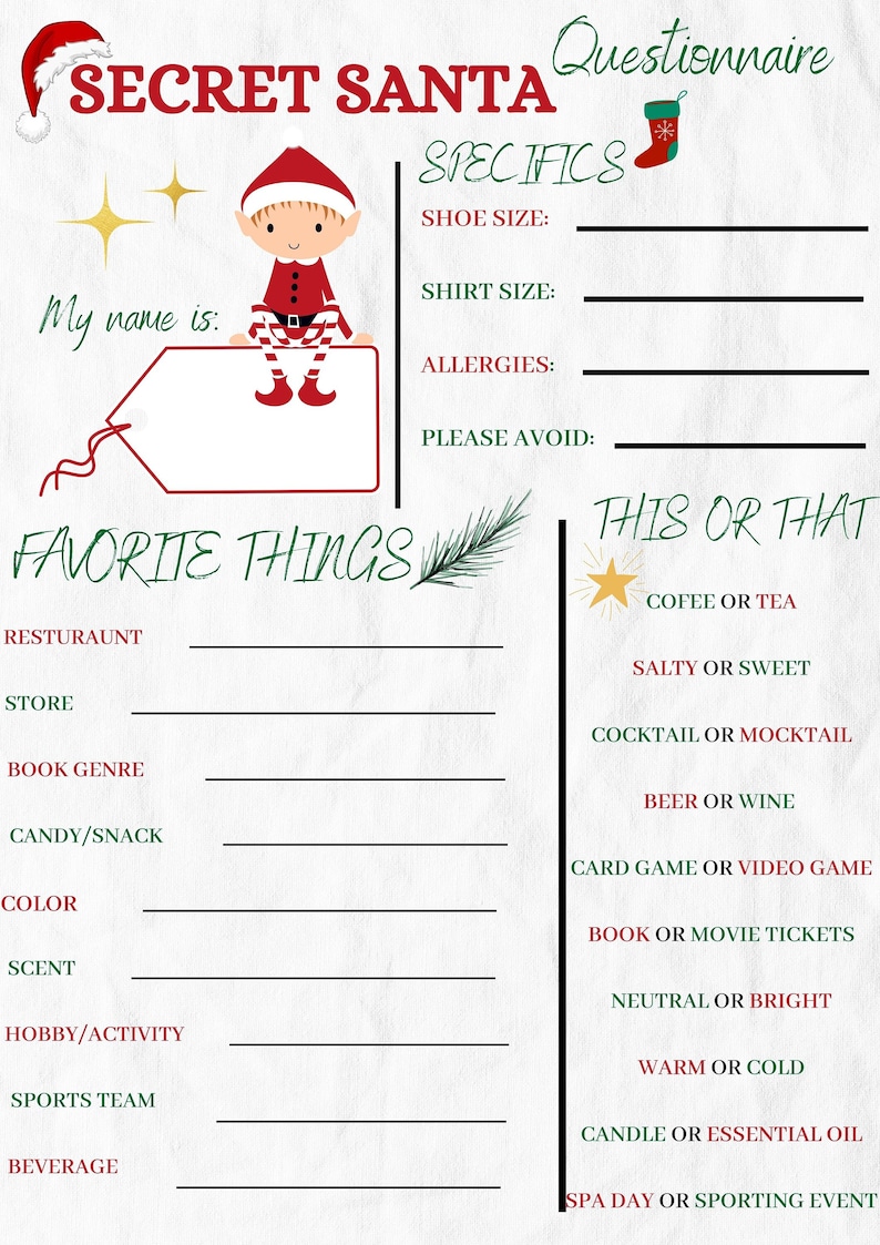 Secret Santa Forms, Office Secret Santa, Christmas Game, Secret Santa ...
