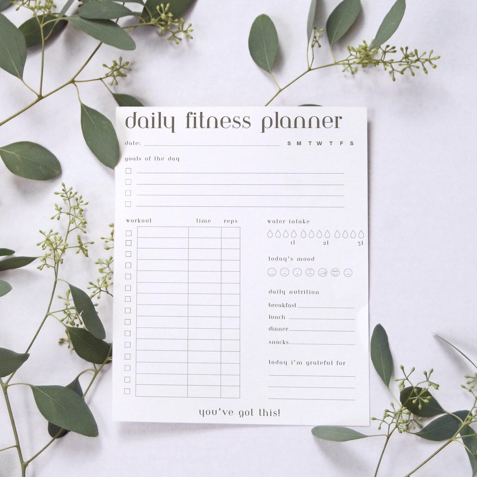 Daily Fitness Planner Printable, Instant Download, Daily Fitness Log ...