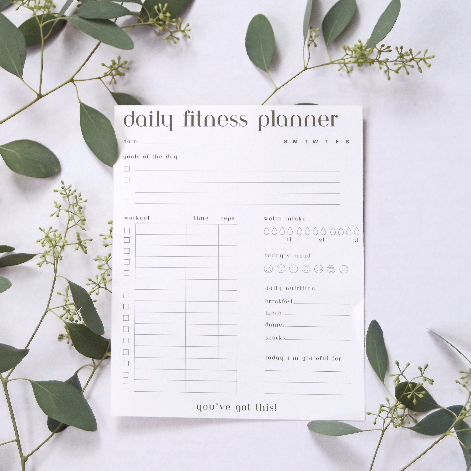 Daily Fitness Planner Printable, Instant Download, Daily Fitness Log ...