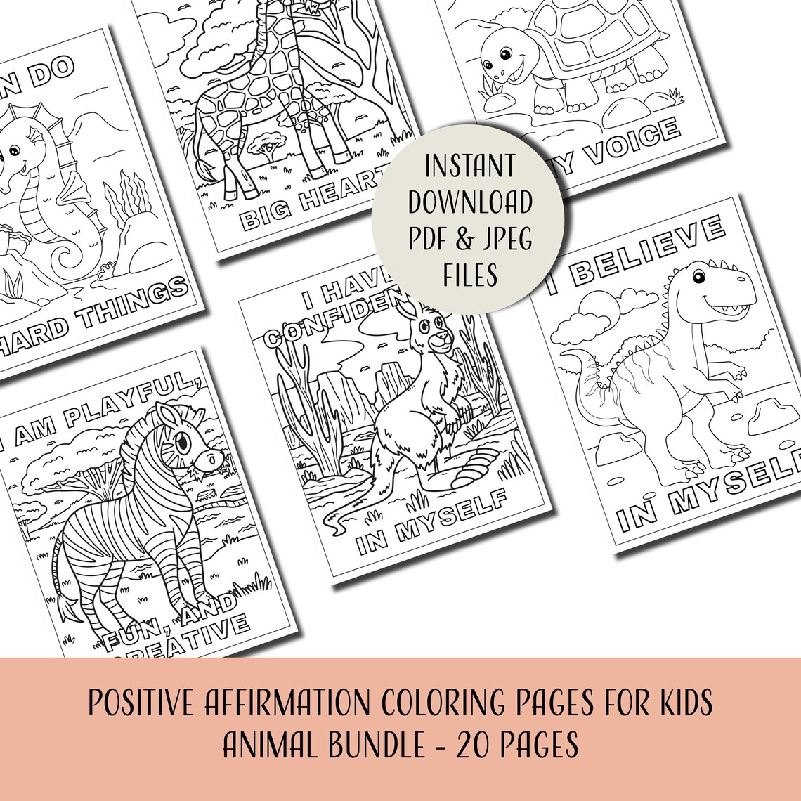 Positive Affirmation Coloring Pages for Kids Printables, 20 Animal ...