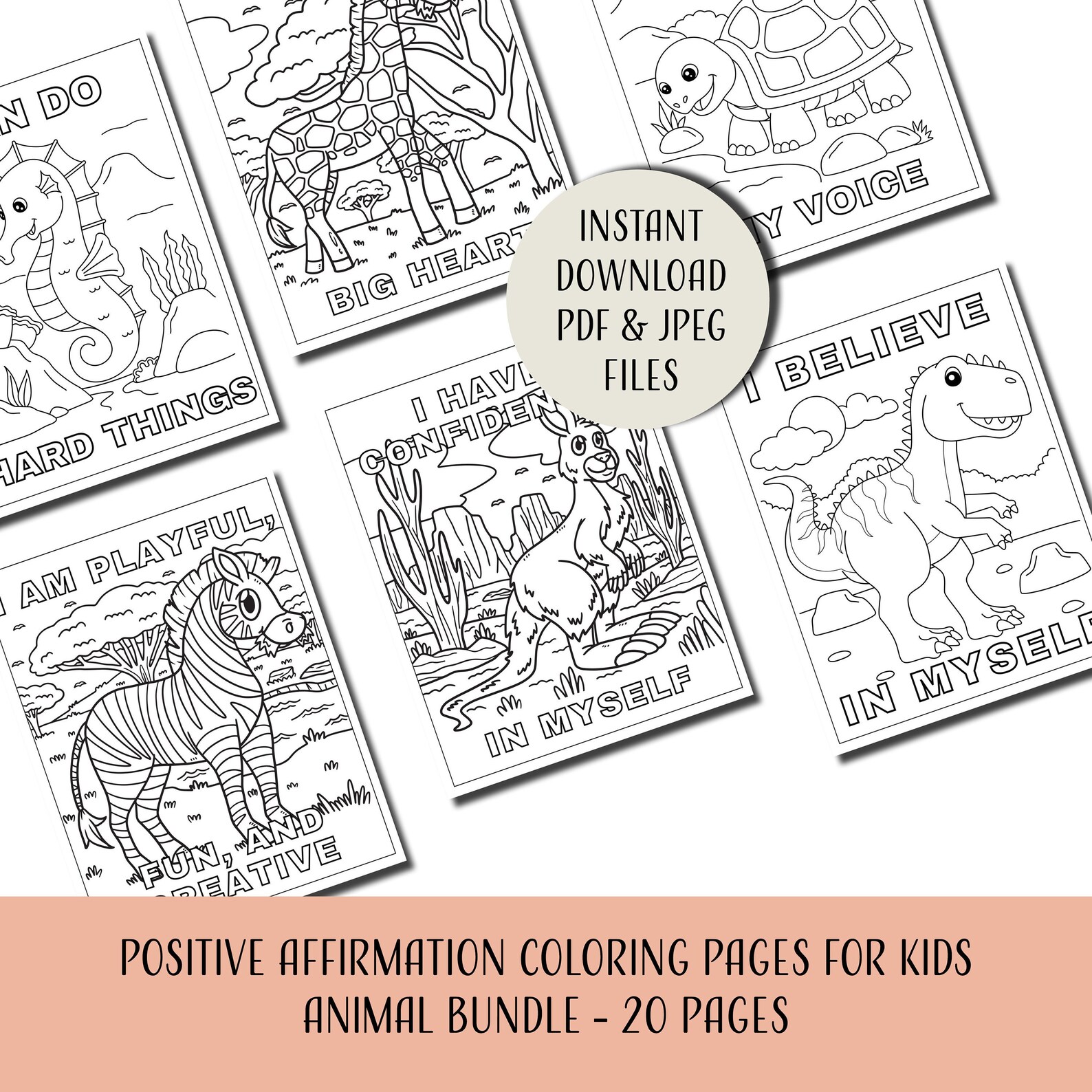 Positive Affirmation Coloring Pages for Kids Printables, 20 Animal ...