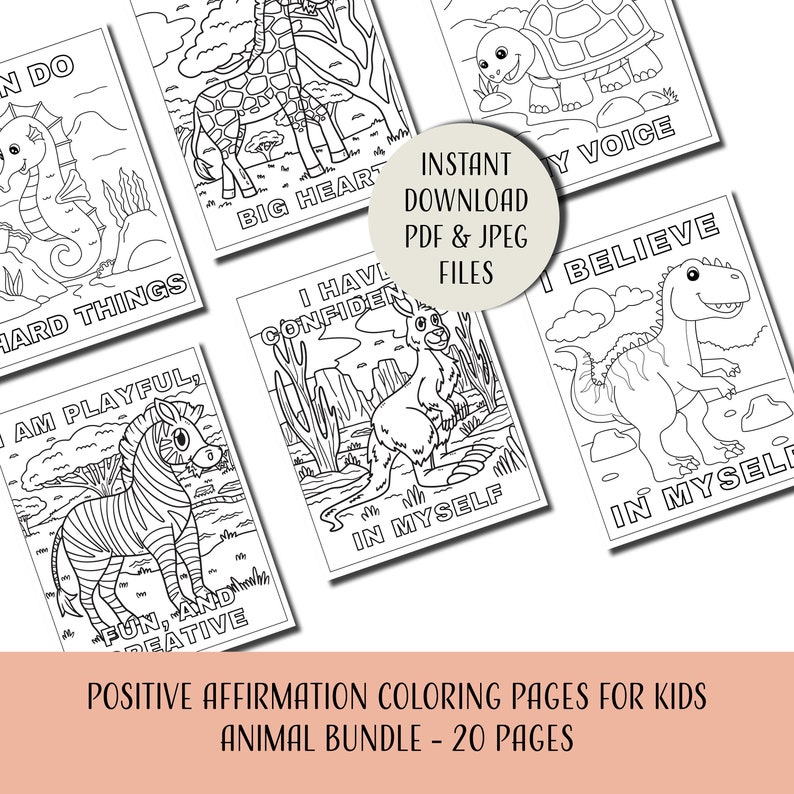 Positive Affirmation Coloring Pages for Kids Printables, 20 Animal ...