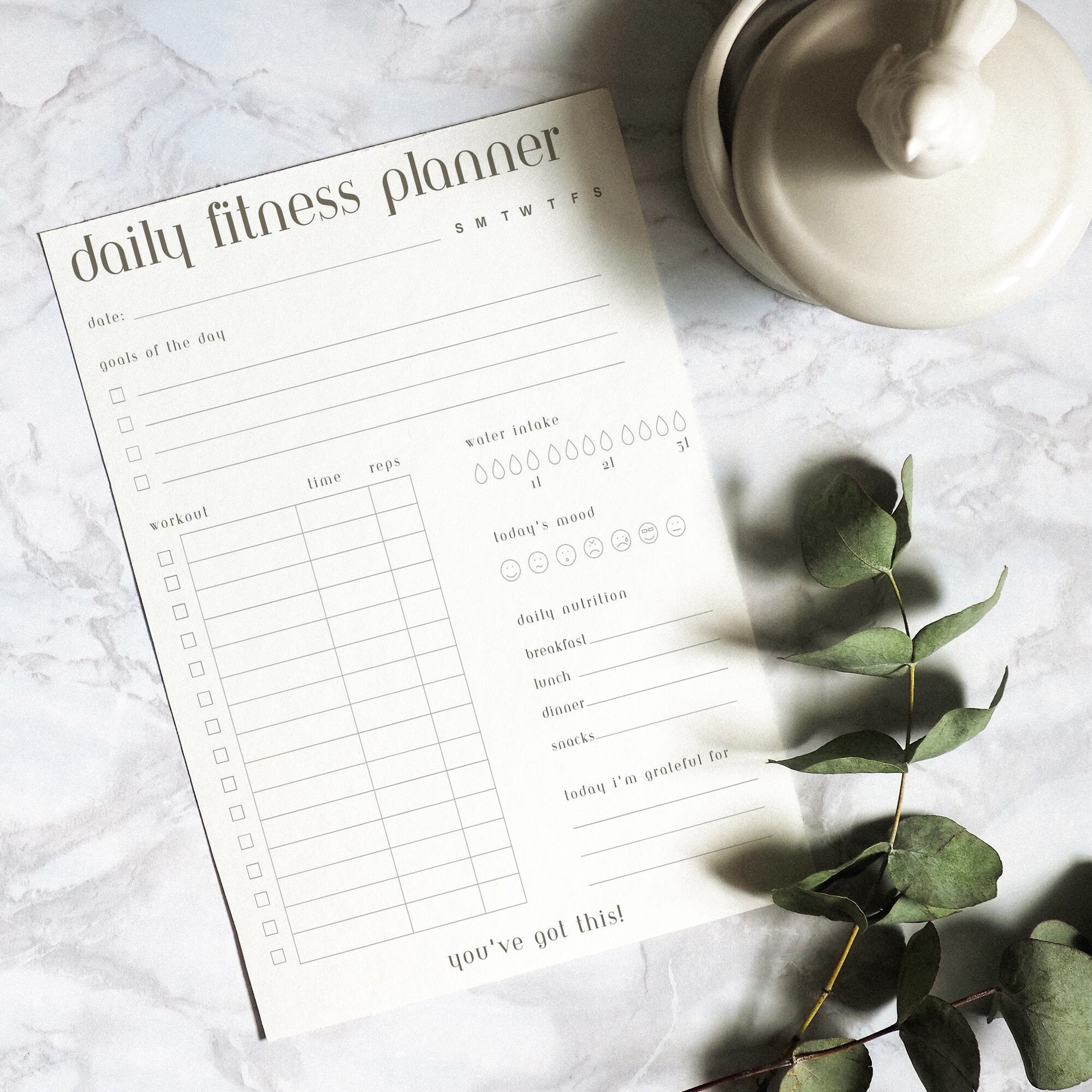 Daily Fitness Planner Printable, Instant Download, Daily Fitness Log ...