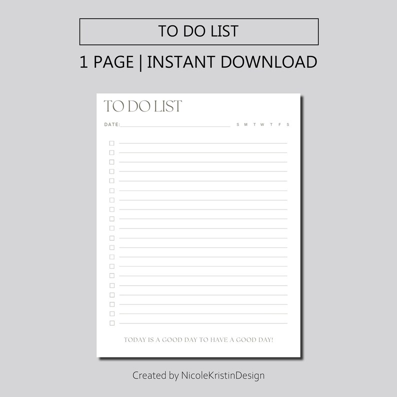 To Do List Printable, Instant Download, Daily to Do List and ...