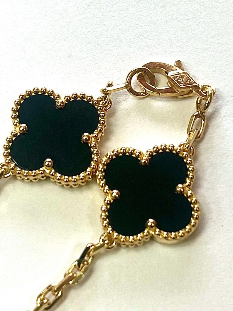 Vintage Van Cleef & Arpels 18k Yellow Gold Bracelet With Five Onyx Clover Motifs VCA - Etsy ...