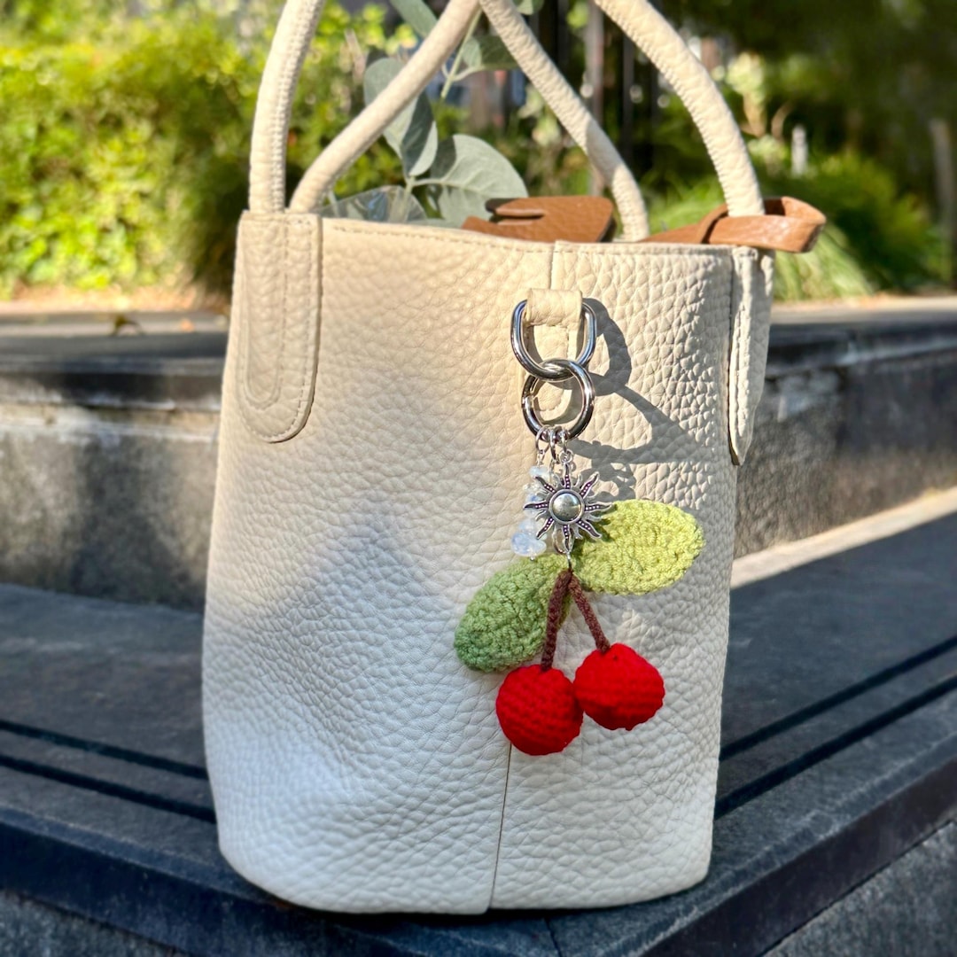 Cute Cherry Bag Charm, Red Cherry Key Chain, Glowing Opalite Stone and ...