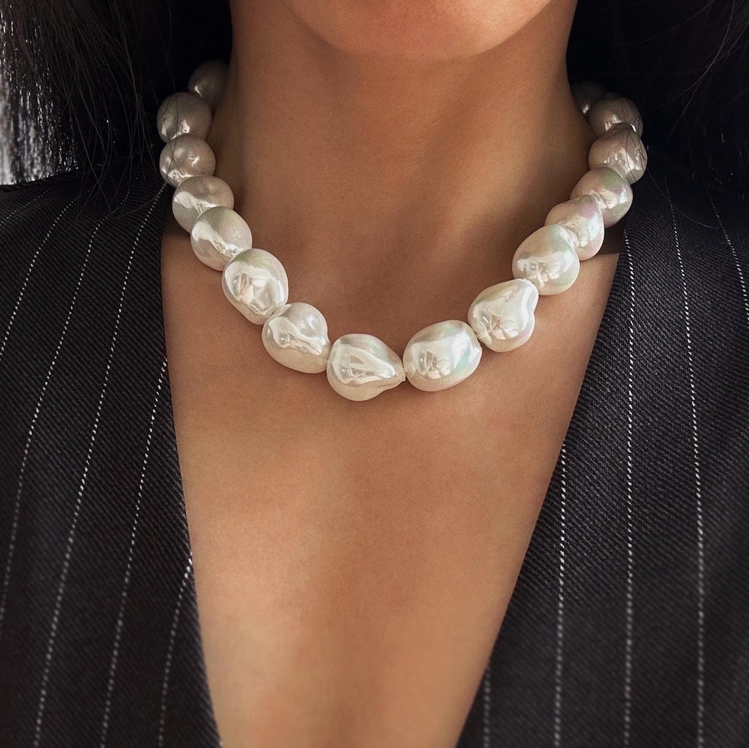 Simple Baroque Pearl Necklace, Extra Large Pearl Choker, Pearl ...