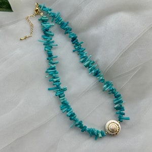 Blue Coral Necklace With Natural Shell Pendant, Dainty Sea Shell ...