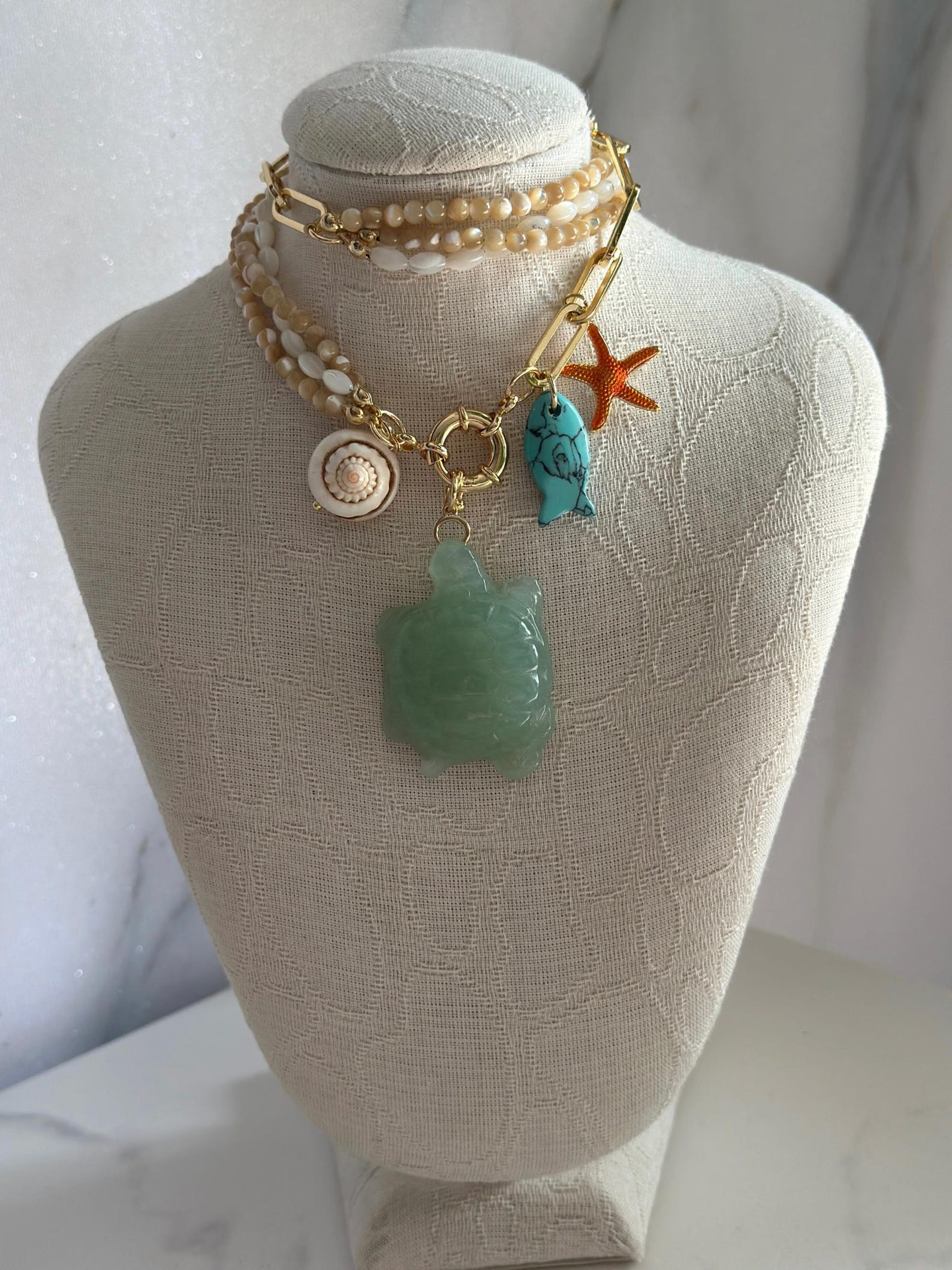 Chunky Sea Animal Necklace, Statement Sea Turtle Necklace, Natural ...