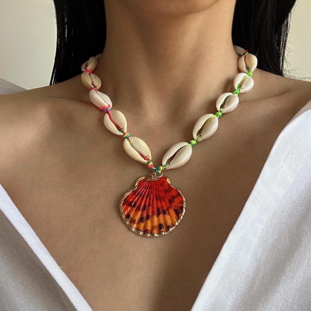 Beach Vibes Sea Shell Choker, Natural Cowrie Rope Choker, Colorful ...