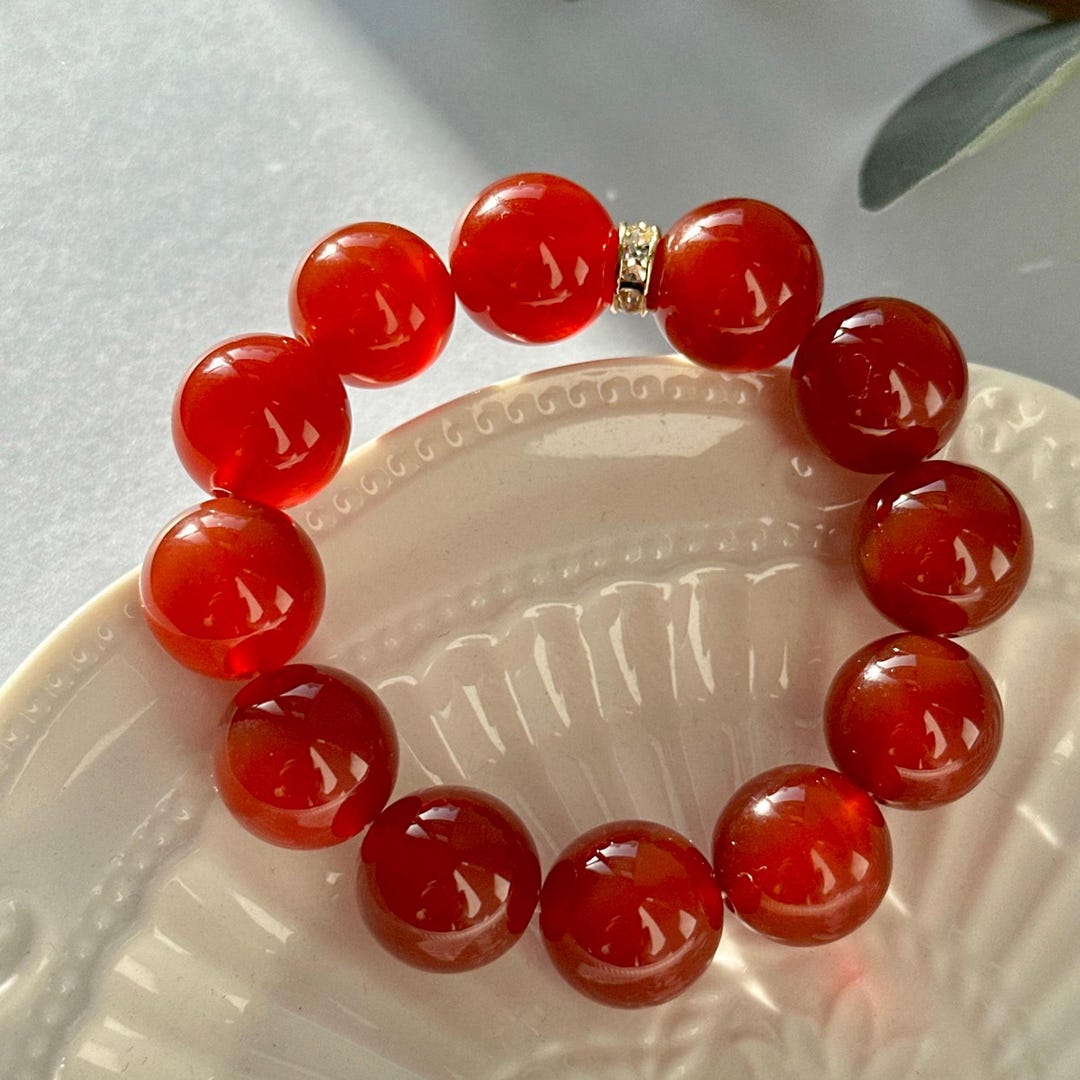 Chunky Red Gemstone Bracelet, 14mm Red Carnelian Beaded Bracelet ...