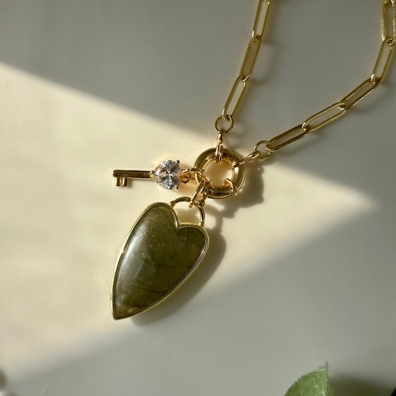 Multi-way Labradorite Heart Necklace, Dainty Puffy Heart Necklace ...