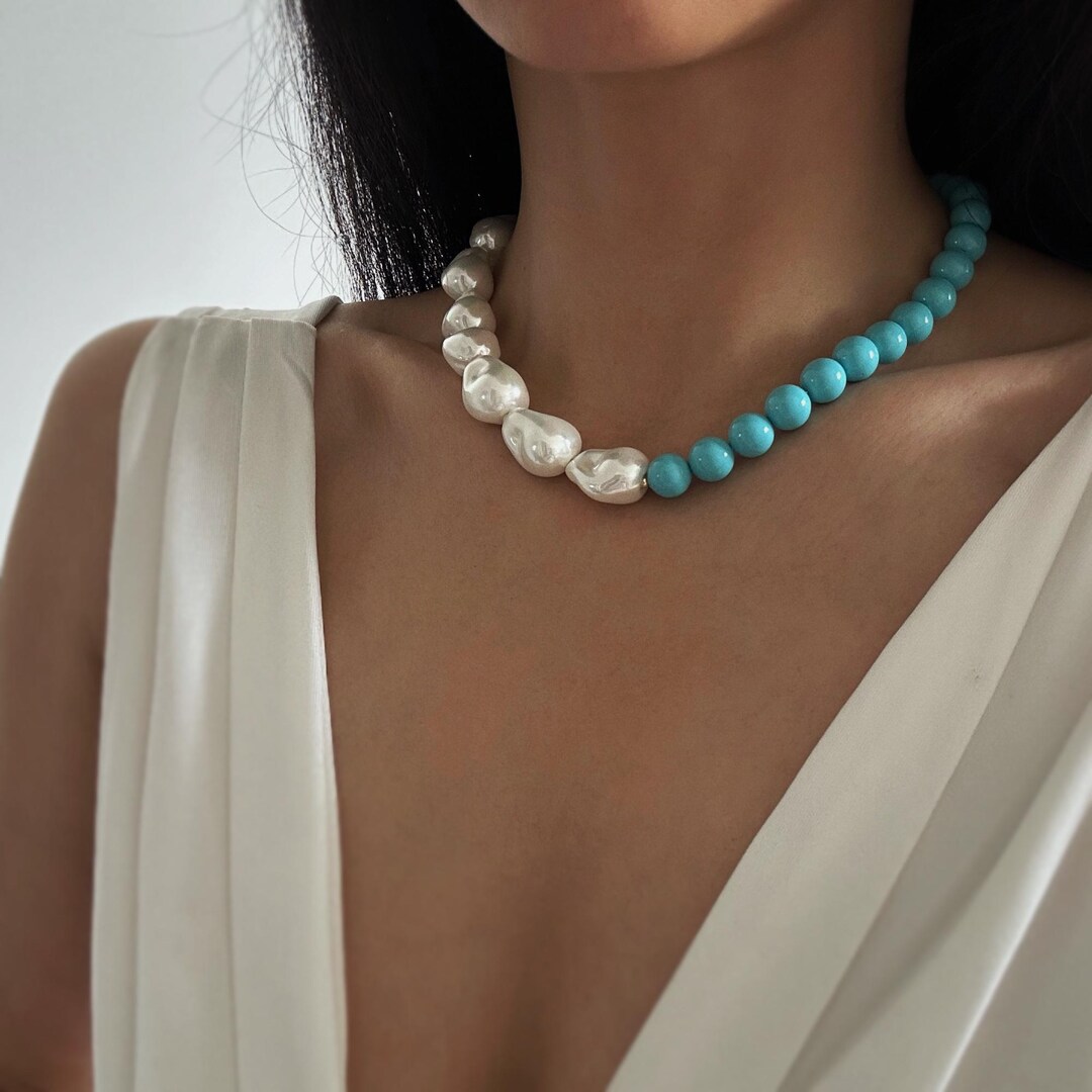 Large Baroque Pearl Necklace, Pearl Gemstone Necklace, Bridal Pearl ...