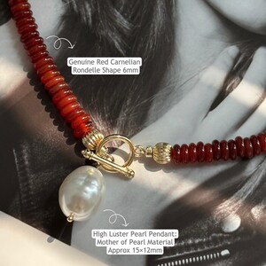 Natural Red Carnelian Necklace With Pearl Pendant, Stunning Red ...