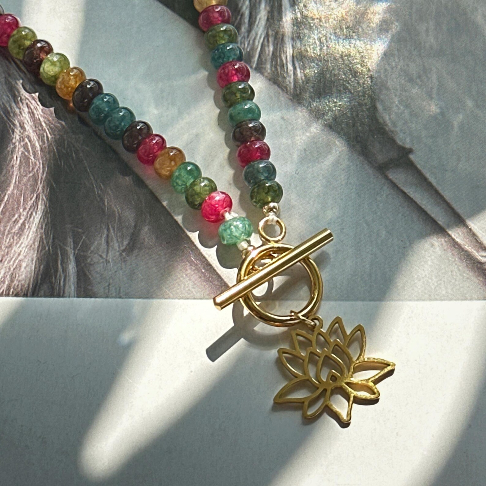 Multi-color Tourmaline Lotus Pendant Necklace, Gemstone Lotus Flower ...