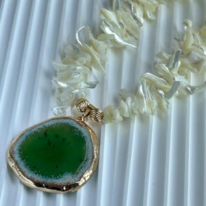 Bold Statement Natural Shell Necklace • Large Green Agate Pendant ...