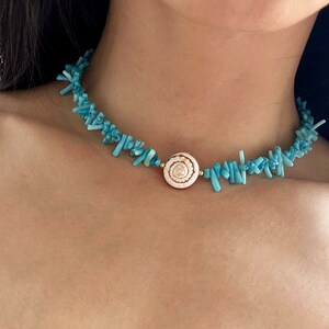 Turquoise Blue Coral Necklace With Natural Shell Pendant, Summer Beachy ...