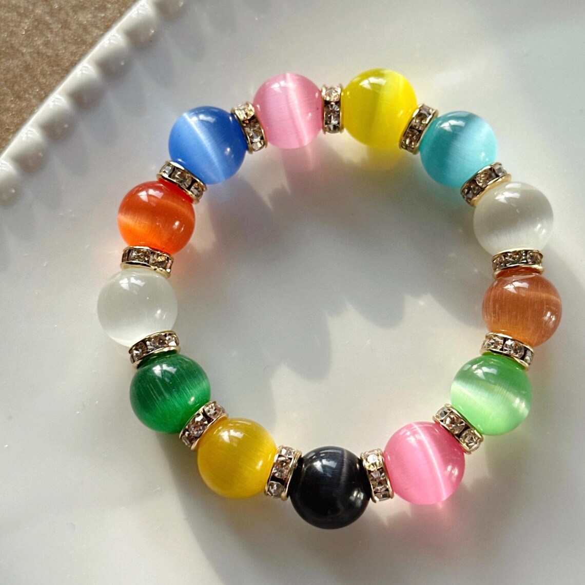 Vibrant Multi Color Gemstone Bracelet • Selenite Stone & Dazzling ...