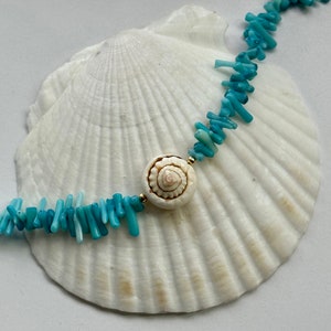 Blue Coral Necklace With Natural Shell Pendant, Dainty Sea Shell ...