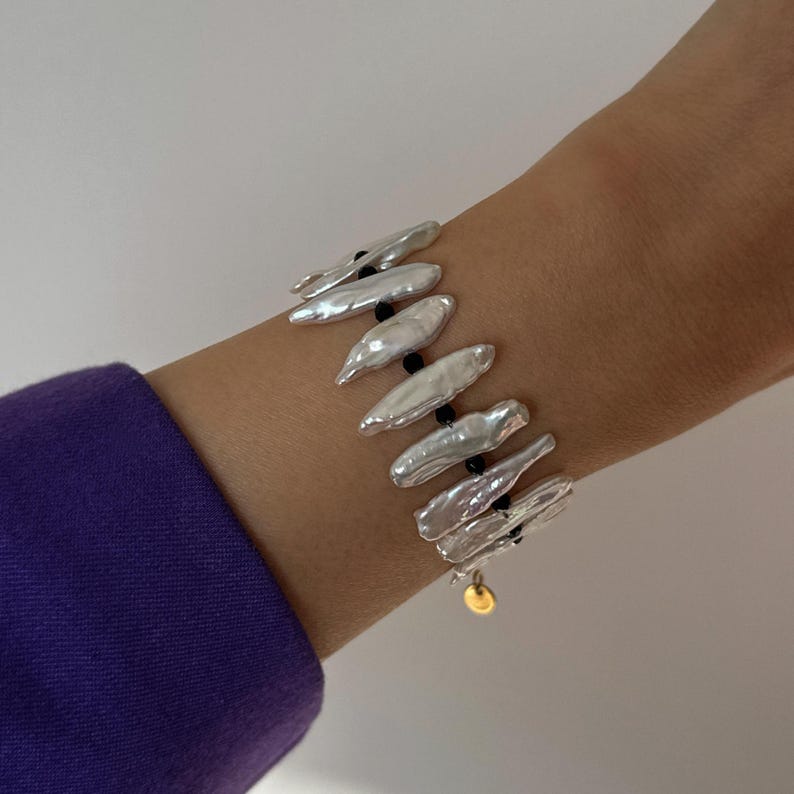 Biwa Stick Pearl Bracelet • Vintage Chic Pearl Cuff Bracelets • Bold ...
