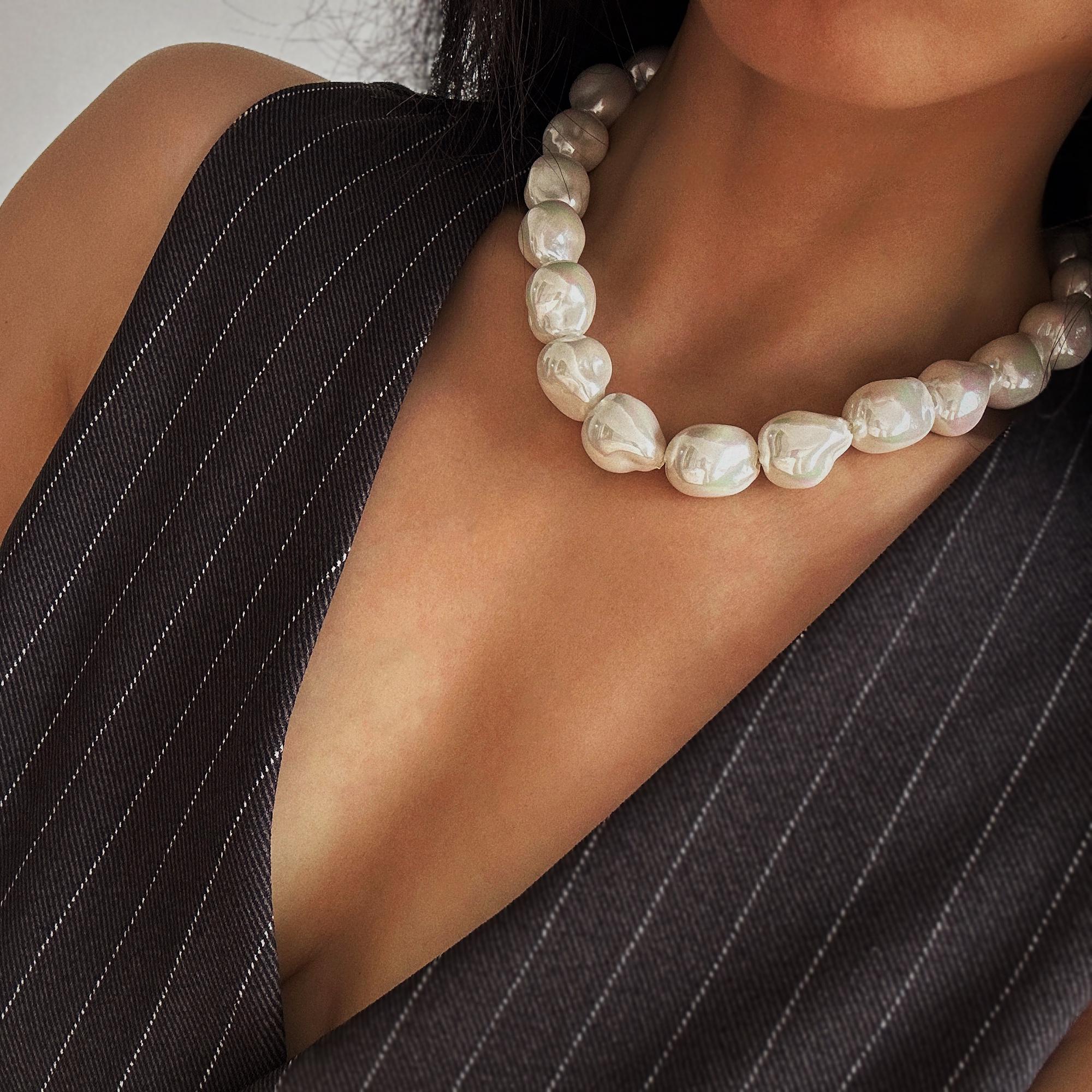 Simple Baroque Pearl Necklace, Extra Large Pearl Choker, Pearl ...