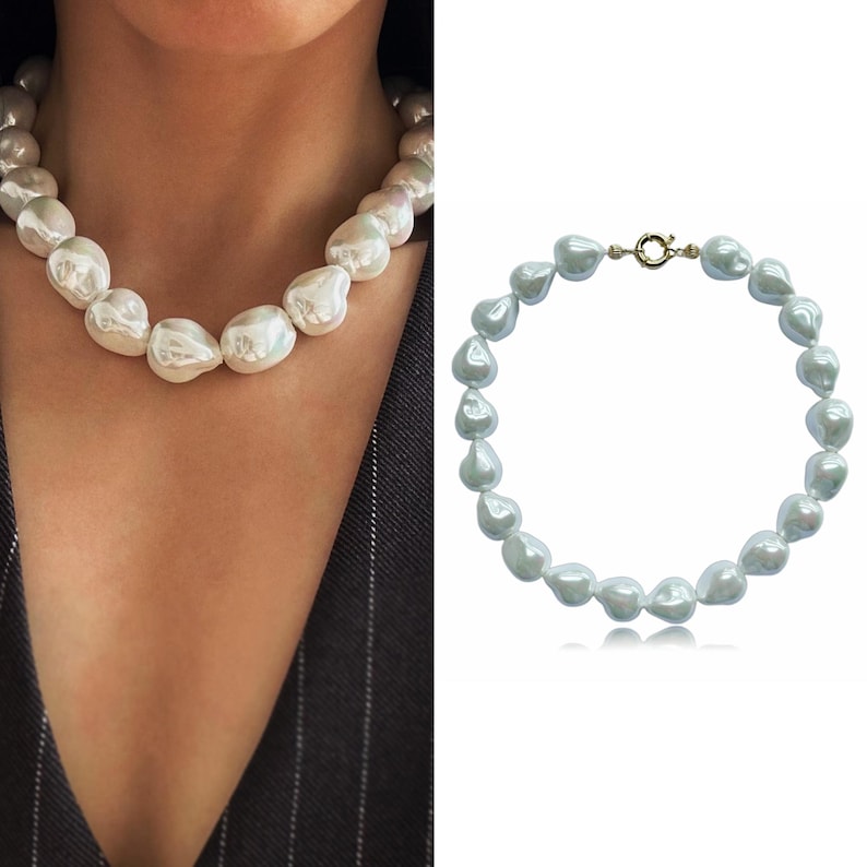 Simple Baroque Pearl Necklace, Extra Large Pearl Choker, Pearl ...