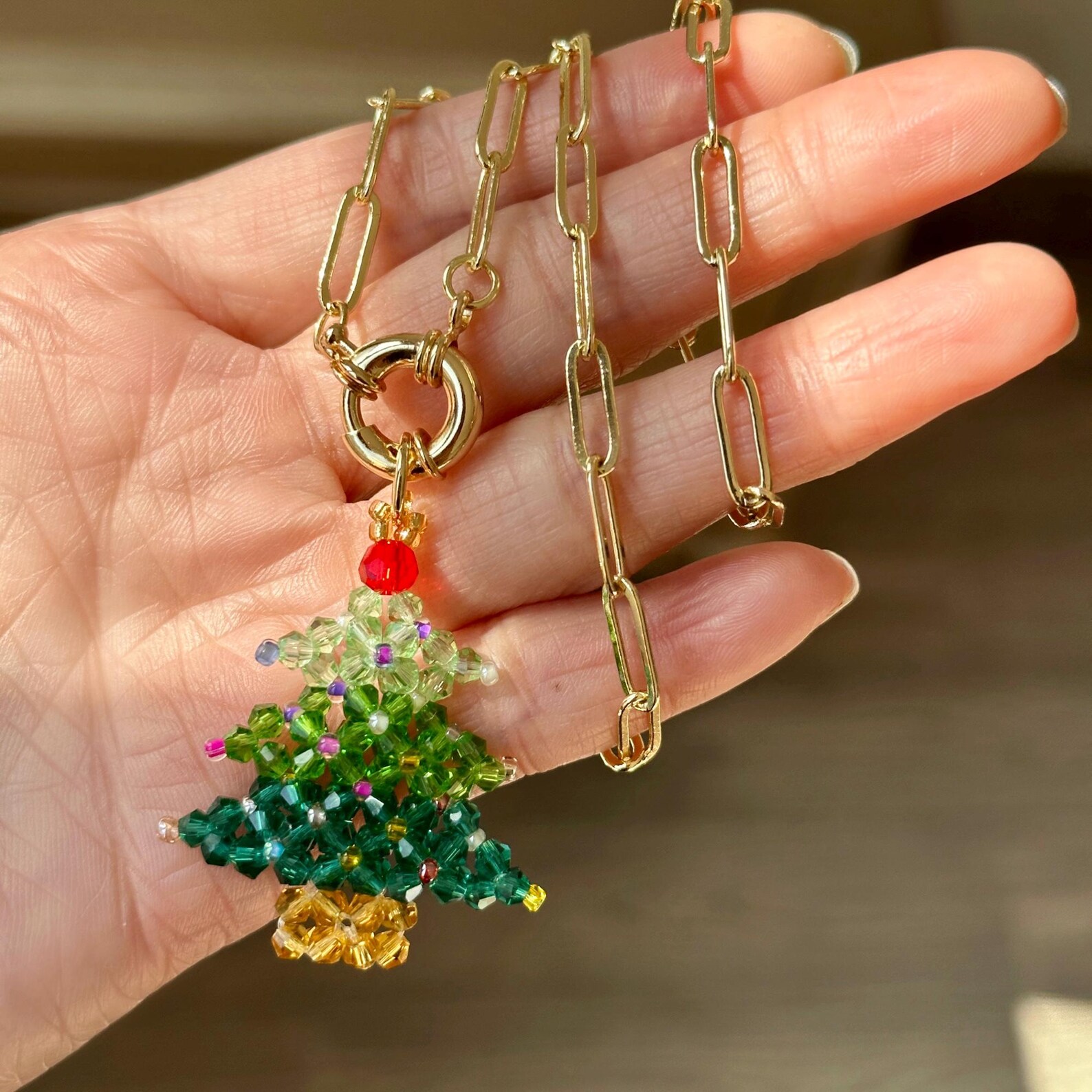Festive Xmas Tree Necklace, Christmas Tree Pendant Necklace, Dazzling ...