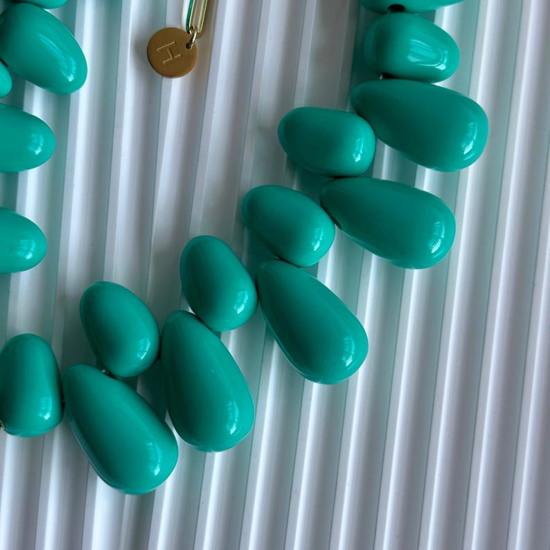 Chunky Sea Shell Necklace • Large Green Teardrop Beads • Real Seashell ...