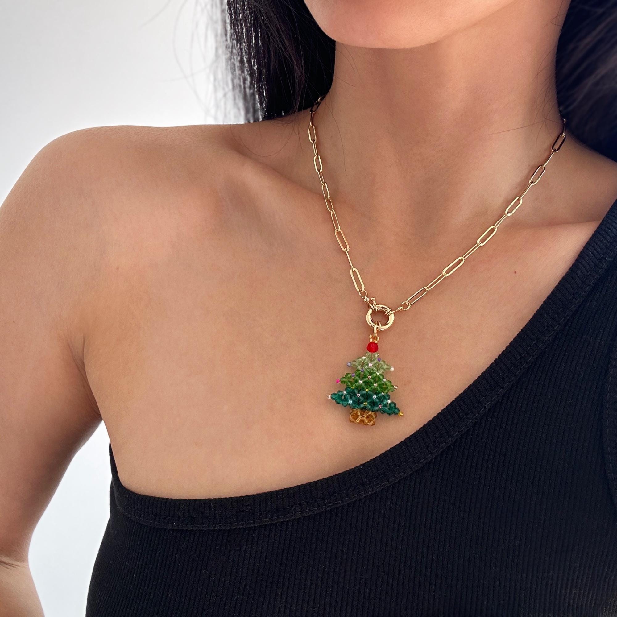 Festive Xmas Tree Necklace, Christmas Tree Pendant Necklace, Dazzling ...