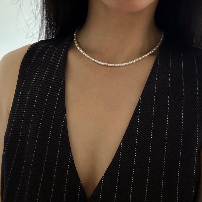 Minimal Rice Pearls Necklace, Small Pearl Necklace for Men & Women ...