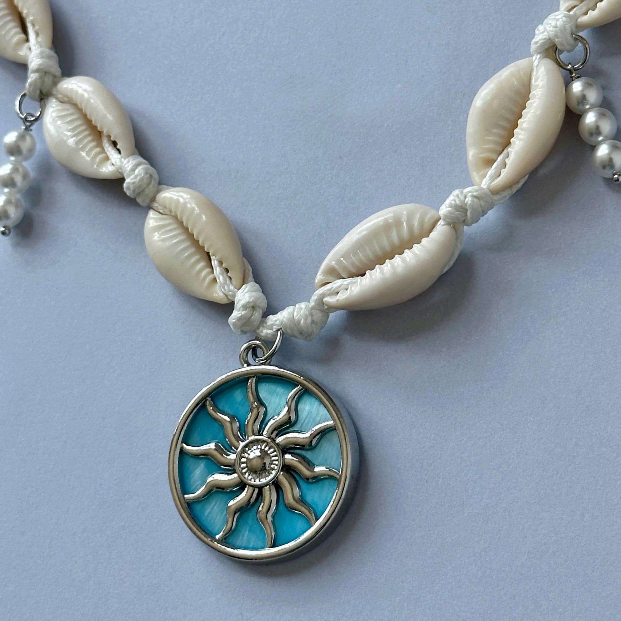 Natural Sea Shell Choker With Sun Pendant, Summer Seashell Necklace ...