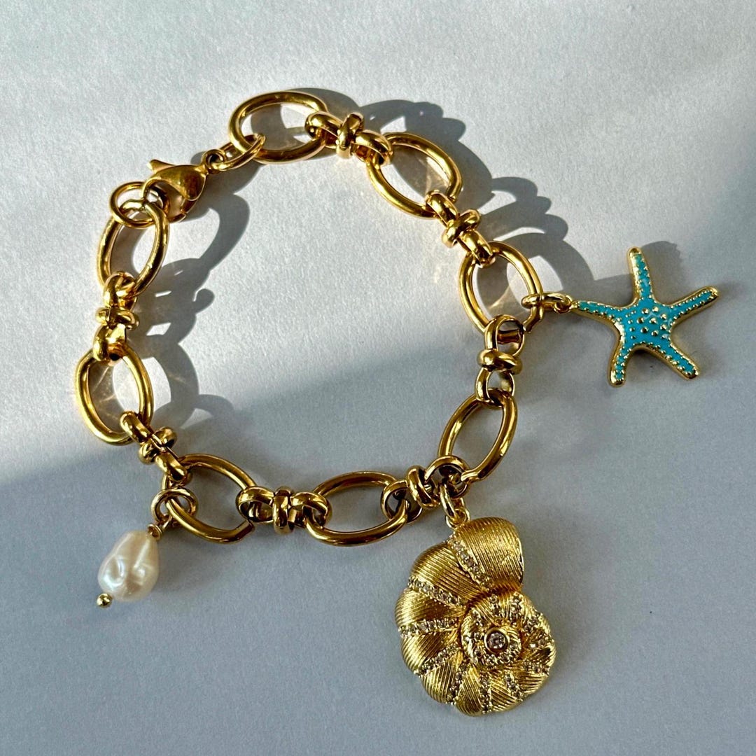 Oceanic Chunky Sea Shell Charm Bracelet, Sea Animal Chain Bracelet ...