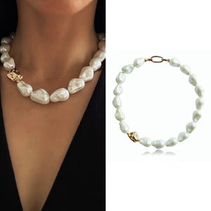 Extra Large Baroque Pearl Necklace • Classy White Pearl Choker • Bold ...