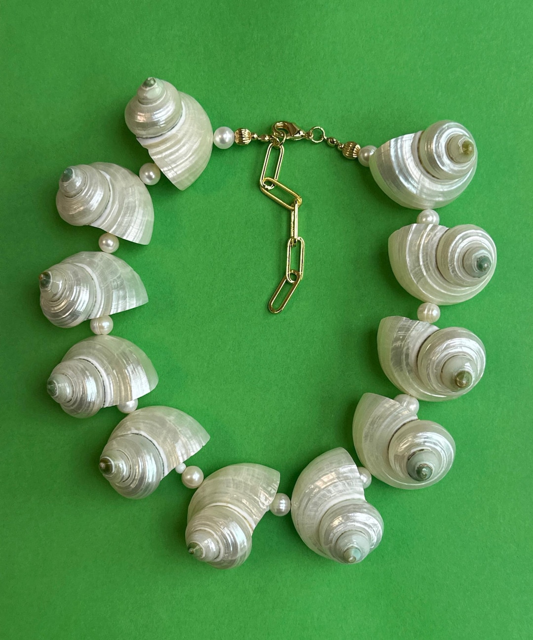 Natural White Shell Necklace, Turbo Shell Freshwater Pearl Necklace ...