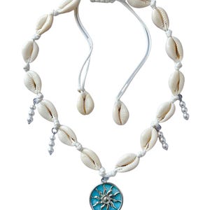 Natural Sea Shell Choker With Sun Pendant, Summer Seashell Necklace ...