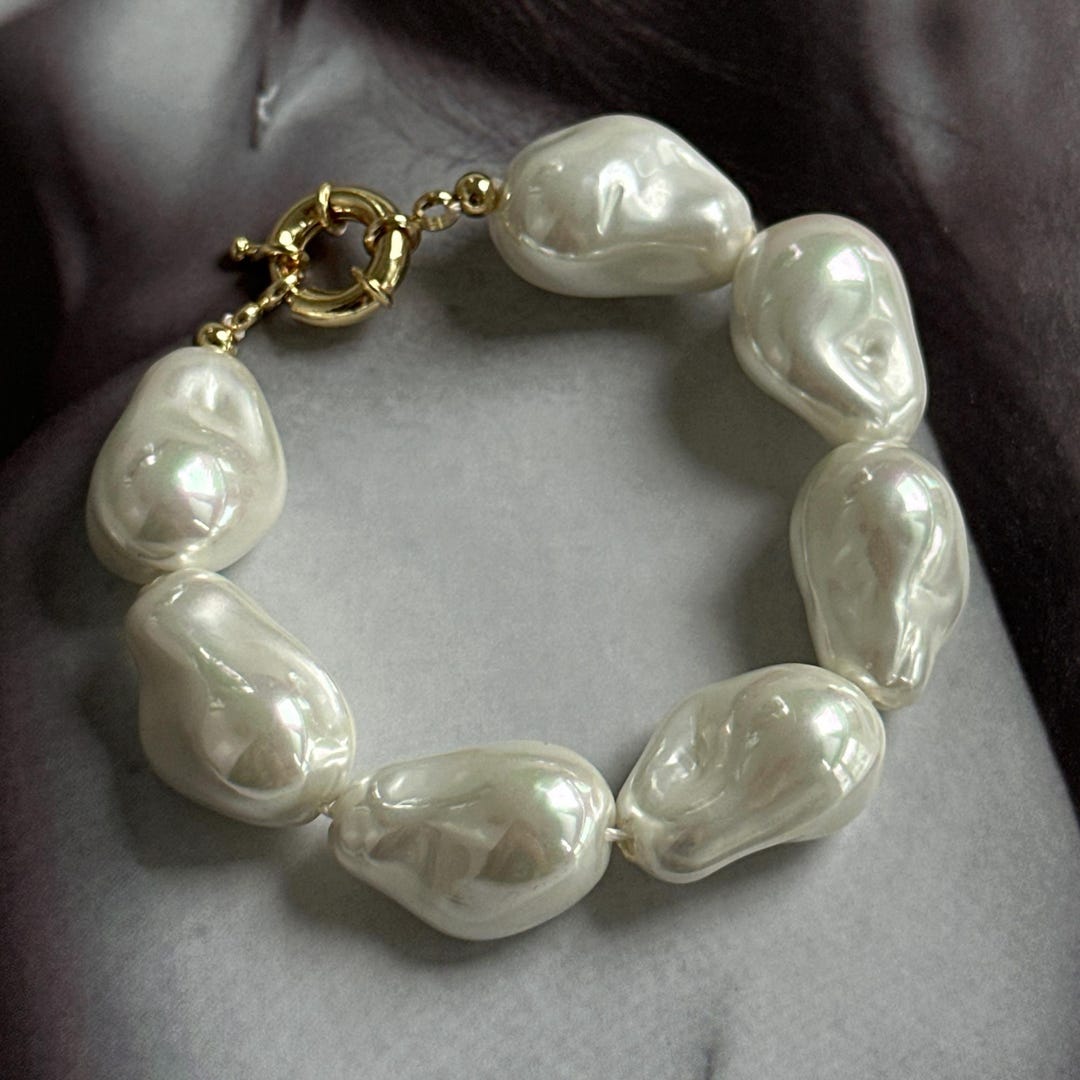 Extra Large Baroque Pearl Bracelet, Irregular Pearl Bracelet, Chunky ...