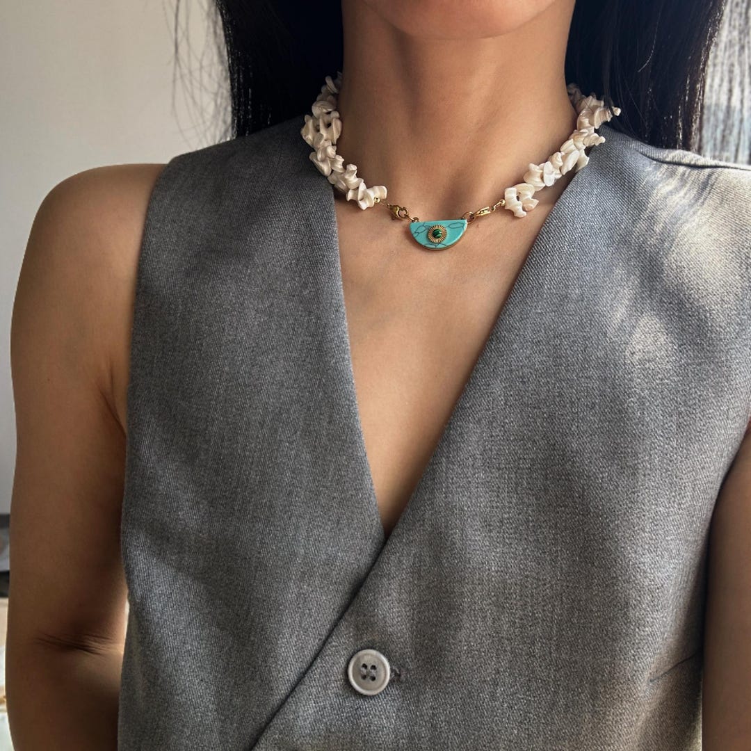 Boho Sea Shell Choker, Natural Seashell Beaded Necklace, Fan Pendant ...