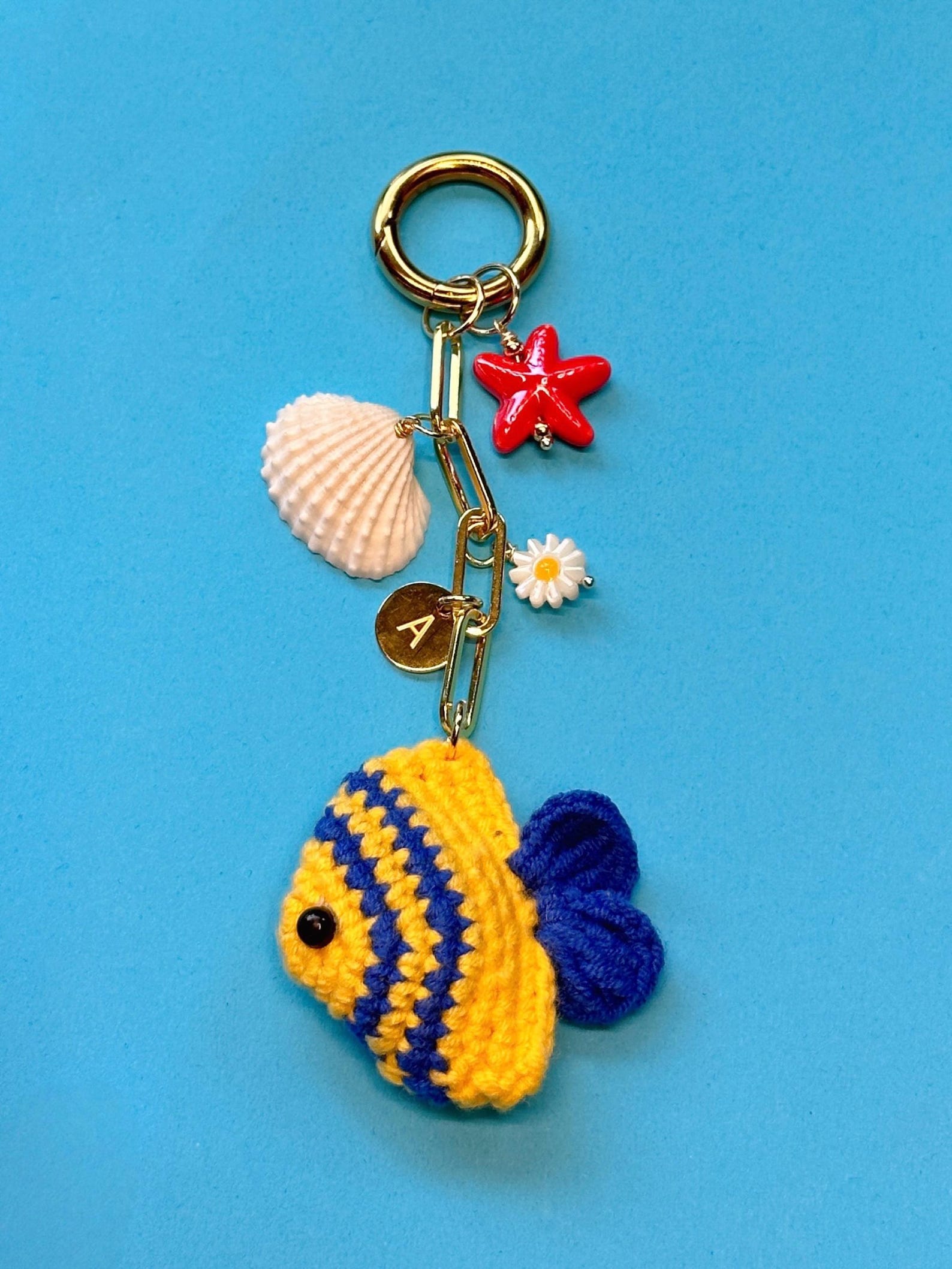 Cute Fish Bag Charm With Initial and Real Sea Shell, Sea Life Bag Charm ...