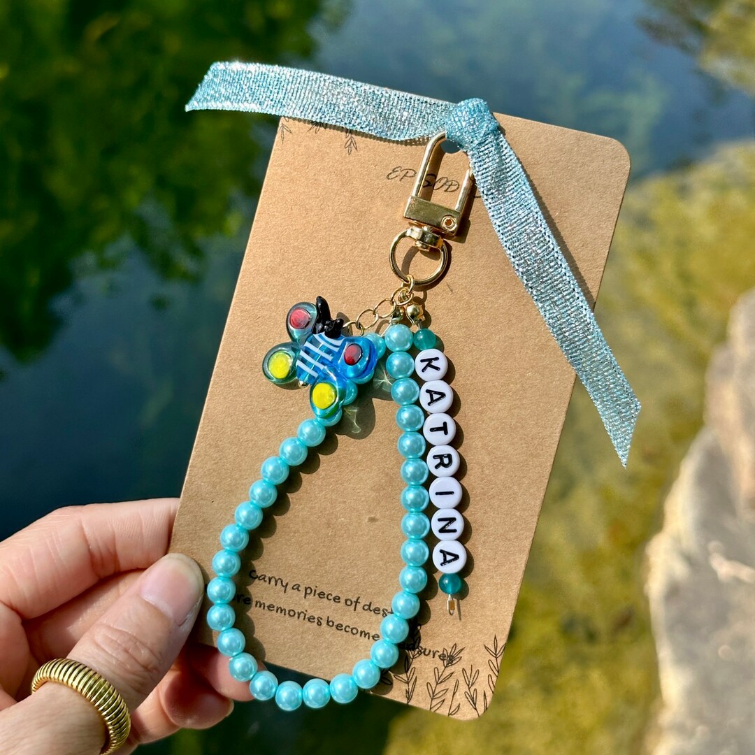 Personalised Pearl Keychain, Y2K Initial Key Chain, Butterfly, Name ...