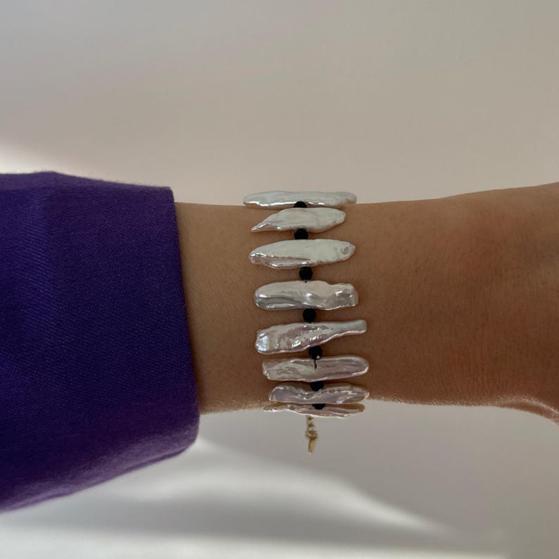 Biwa Stick Pearl Bracelet • Vintage Chic Pearl Cuff Bracelets • Bold ...