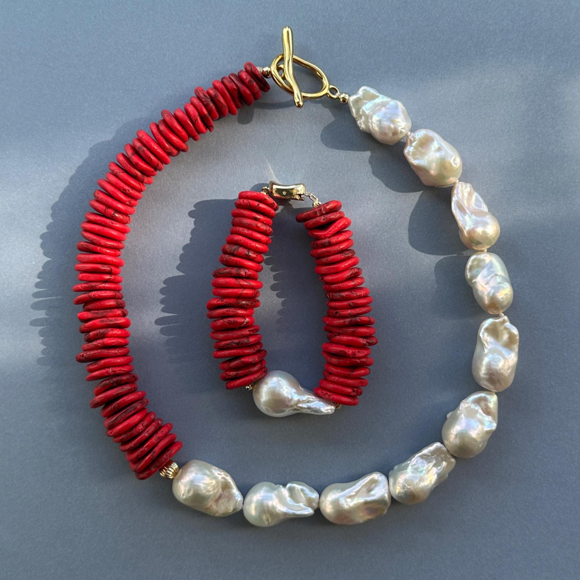 AAAAA Baroque Pearl Necklace With Red Turquoise Tone Stone • Statment ...