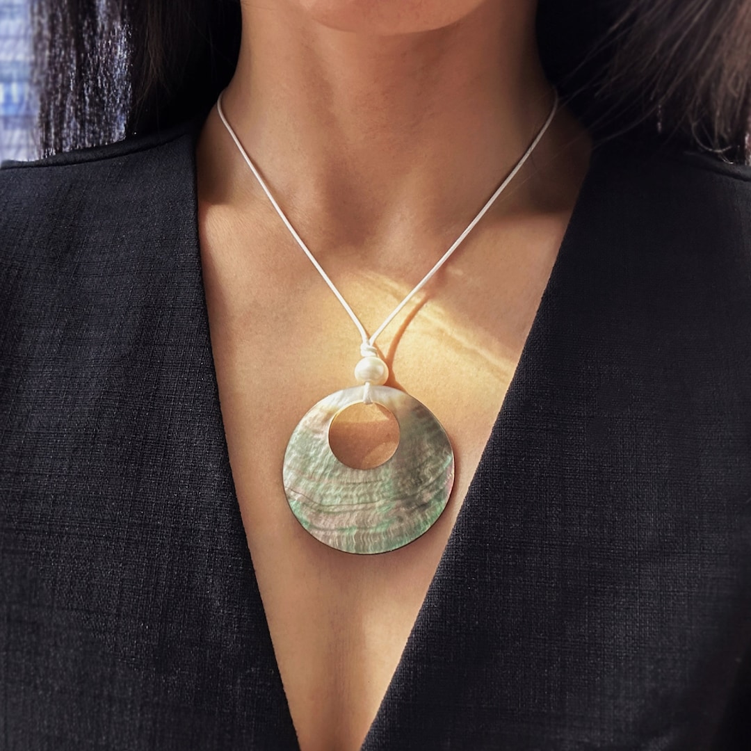 Natural Shell Necklace • MOP Shell Choker With Pearl Charm • Classy or ...