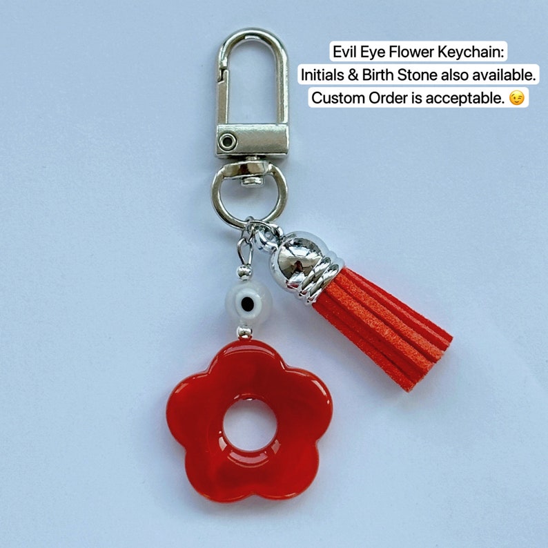Evil Eye Flower Keychain, Daisy Key Charm, Colourful Flower Bag Charm ...