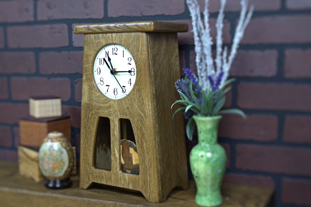 Wood Mantel Clock Arts and Crafts/mission/craftsman, Pendulum, Stained ...