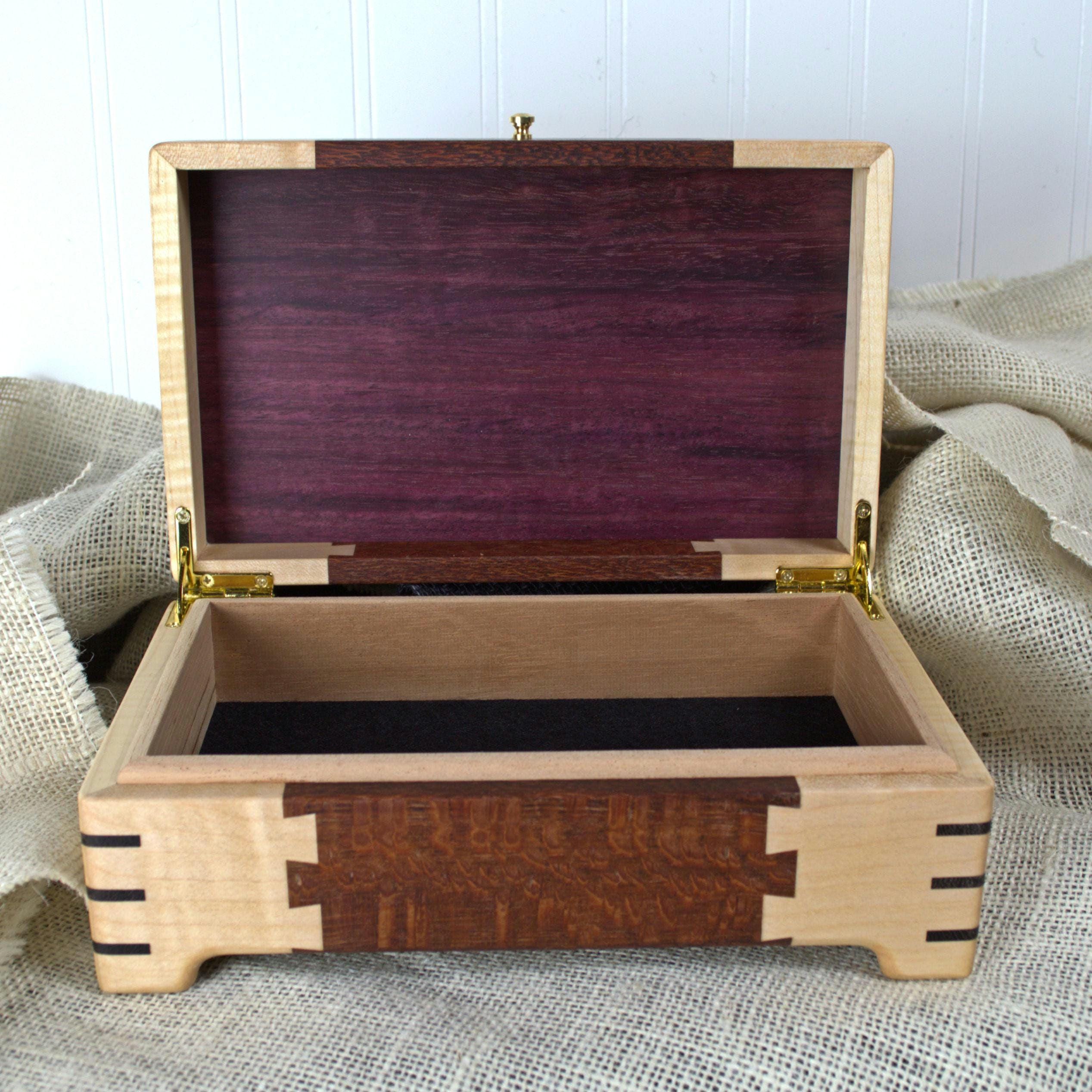 Curly Maple, leopard wood and Purple Heart Keepsake/Jewelry Box